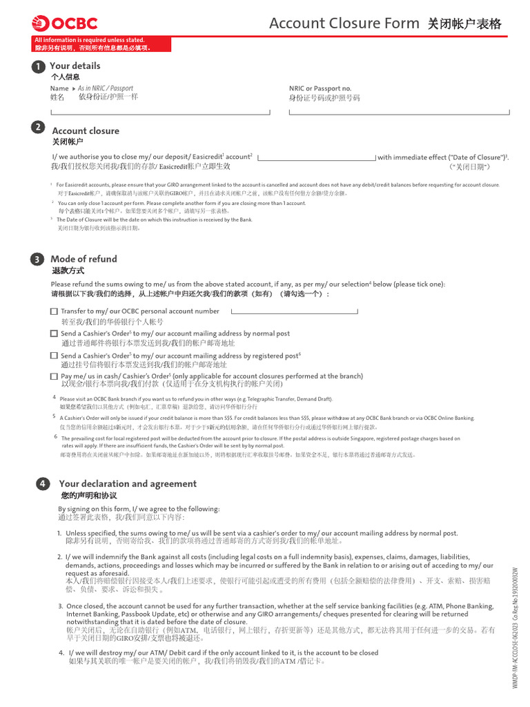 OCBC Account Closure Form | PDF | Banks | Debit Card