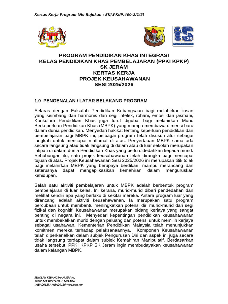 Kertas Kerja Projek Keusahawanan PPKI 2025 | PDF