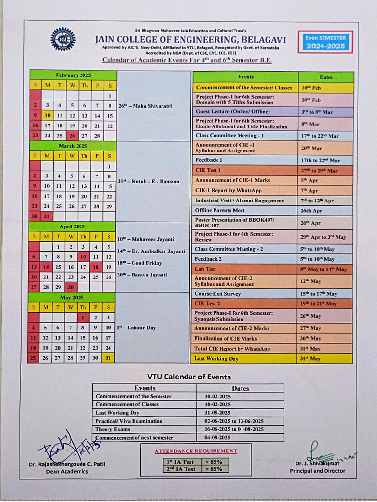 Academic CoE 2024-25 Even 4th and 6th Semester UG With VTU CoE | PDF