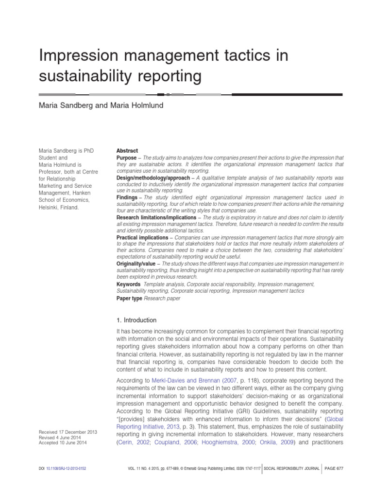 Impression Management Tactics in Sustainability Reporting | PDF ...