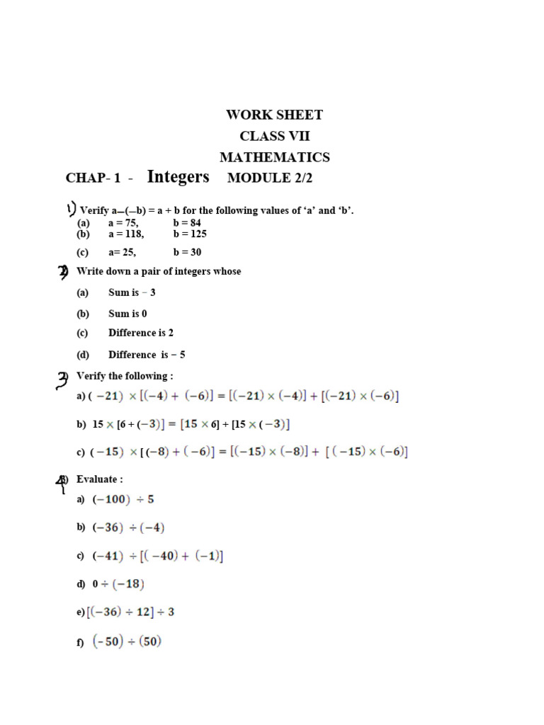 VII Maths Worksheet | PDF | Mathematics