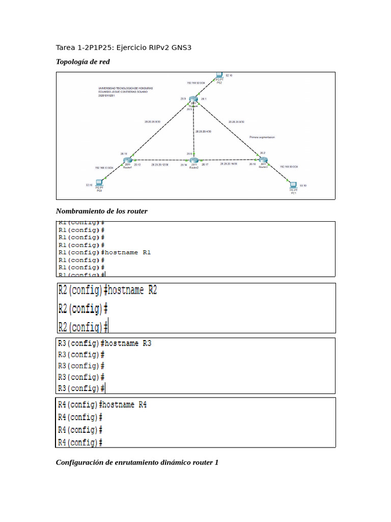 Tarea 1-2P1P25 Ejercicio RIPv2 GNS3 | PDF