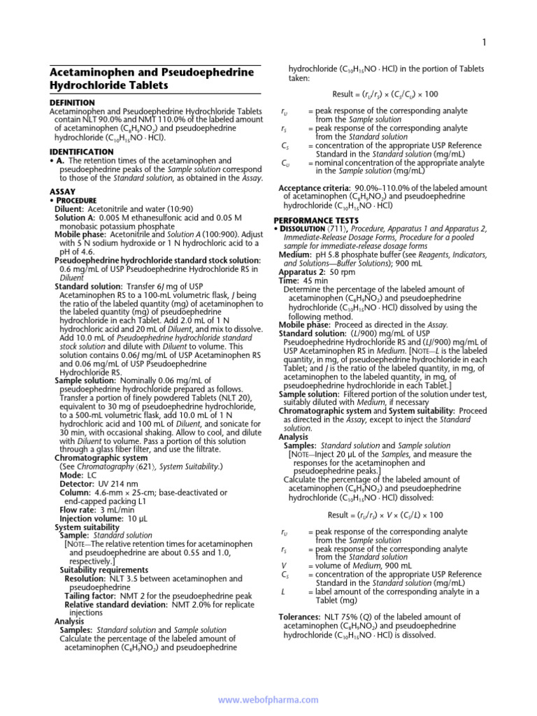 Acetaminophen and Pseudoephedrine Hydrochloride Tablets | PDF | Chromatography | Hydrochloric Acid