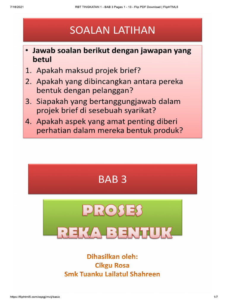 RBT Tingkatan 1 - Bab 3 Projek Brief | PDF