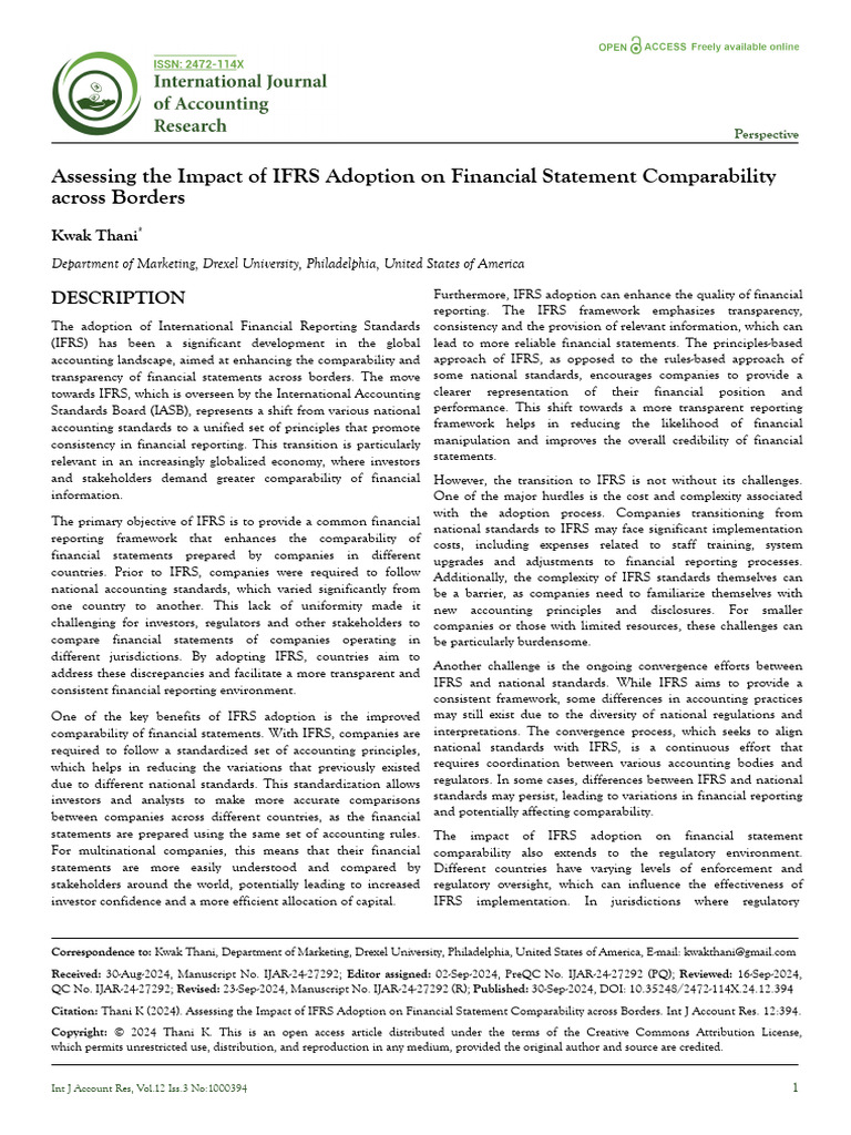 Assessing The Impact of Ifrs Adoption On Financial Statement ...