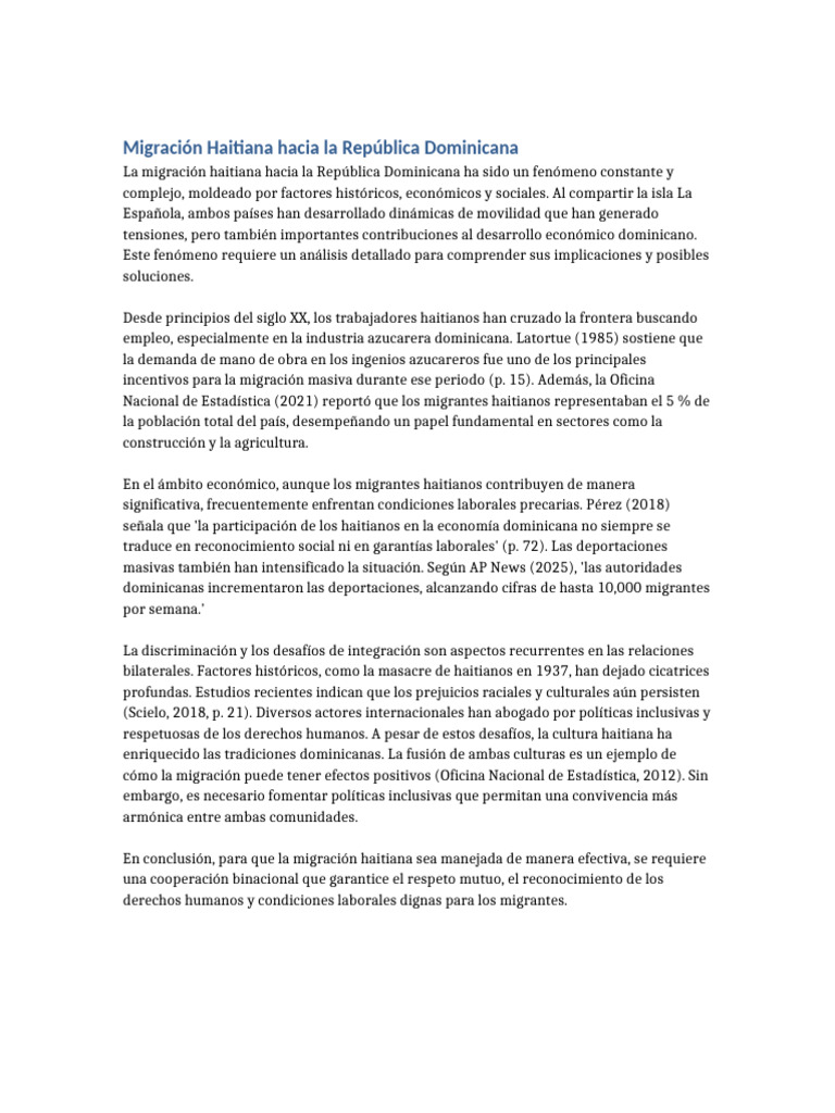 Migración Haitiana en RD: Análisis y Retos | PDF | Migración humana | Haití