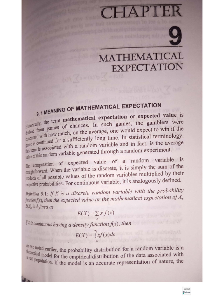 Lecture and Tutorial Class-9 (Mathematical Expectation) | PDF