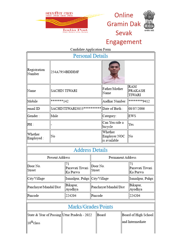Gramin Dak Sewa Form_Sachin Tiwari | PDF