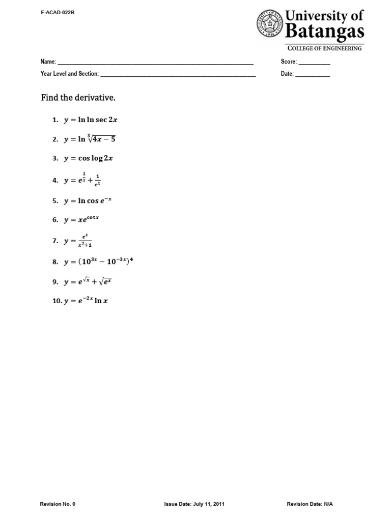 Problem Set Log Exponential | PDF