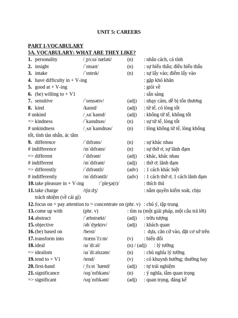 UNIT 5 - Vocabulary - Word Skills - Grammar | PDF