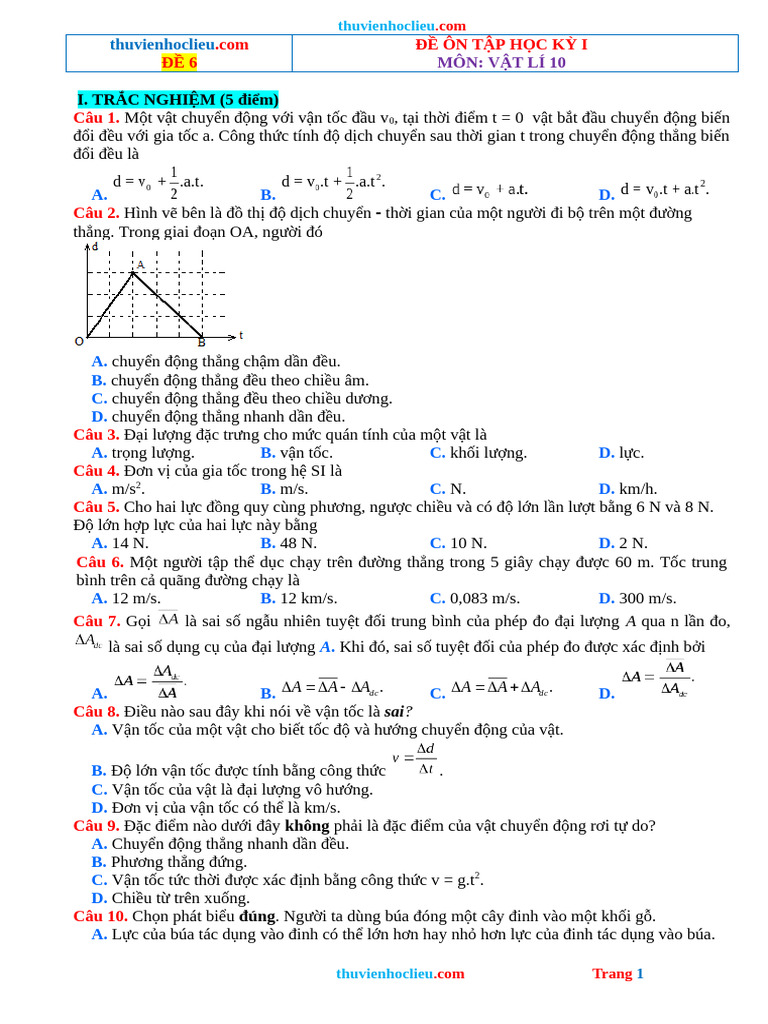 De On Tap HK1 Vat Li 10 de 6 | PDF
