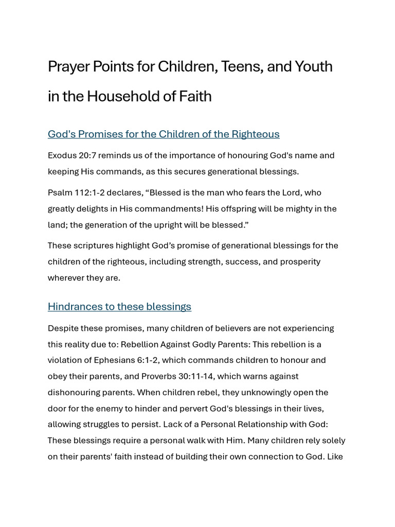 Prayer Points For Children | PDF | Prayer | Abrahamic Religions