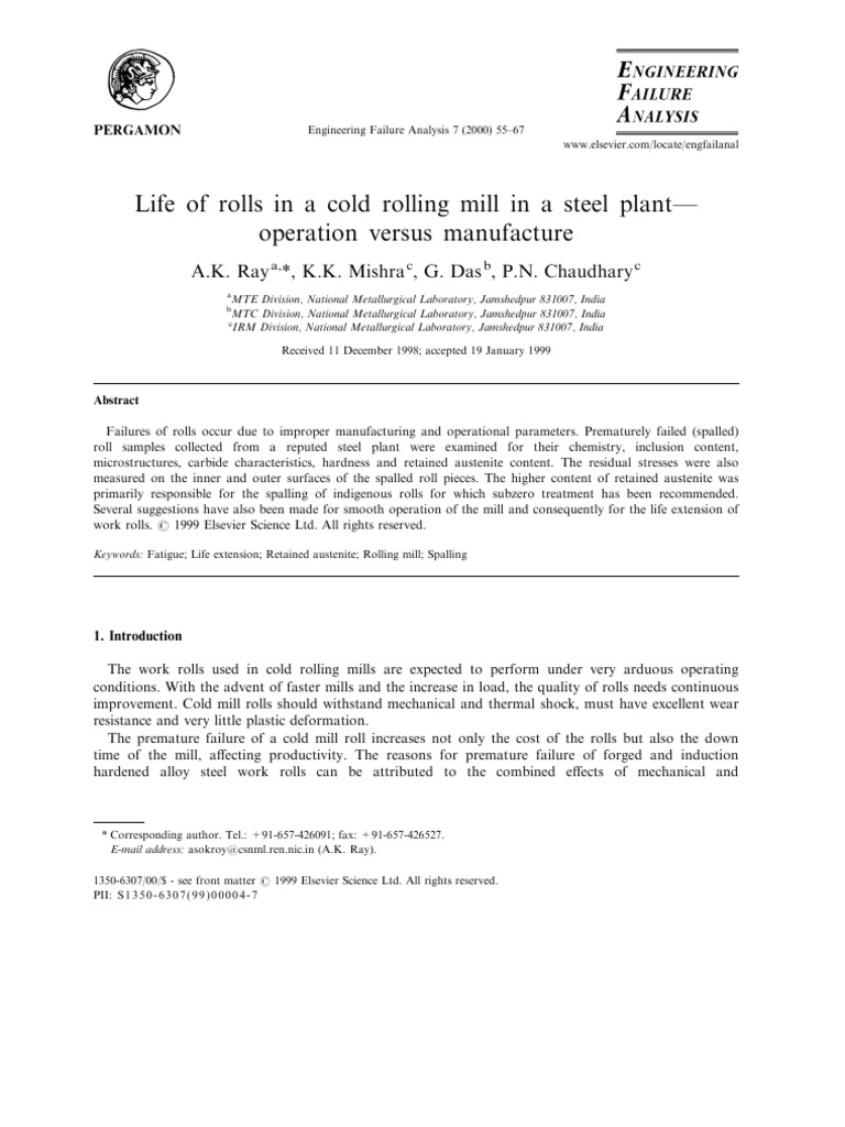 Life of Rolls in A Cold Rolling Mill in | PDF | Fracture | Rolling ...