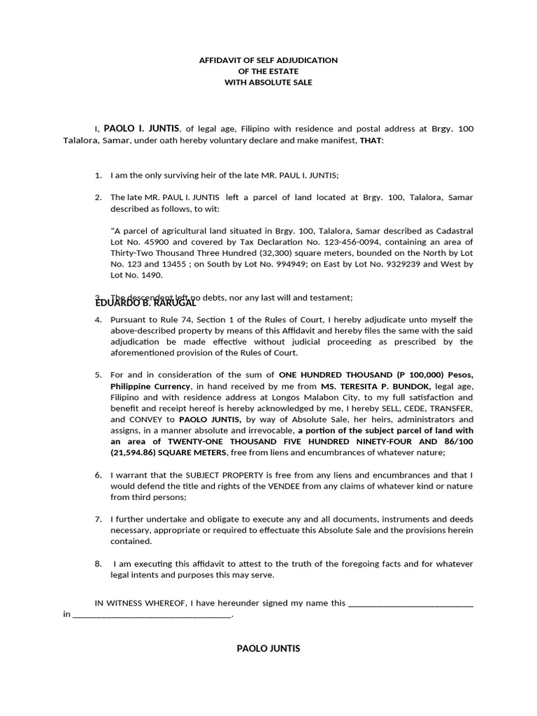 Affidavit of Self-Adjudication Sale | PDF | Affidavit | Private Law