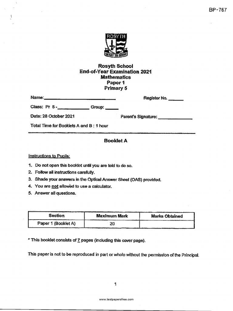 P5 Maths 2021 SA2 Rosyth | PDF