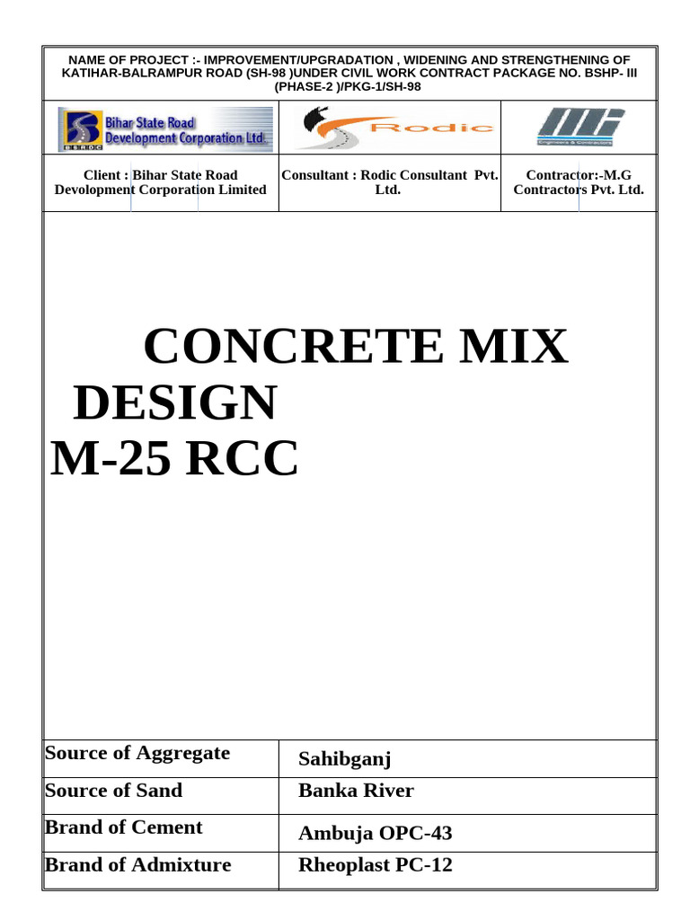 Katihar-Balrampur Road RCC Mix Design | PDF | Concrete | Construction ...