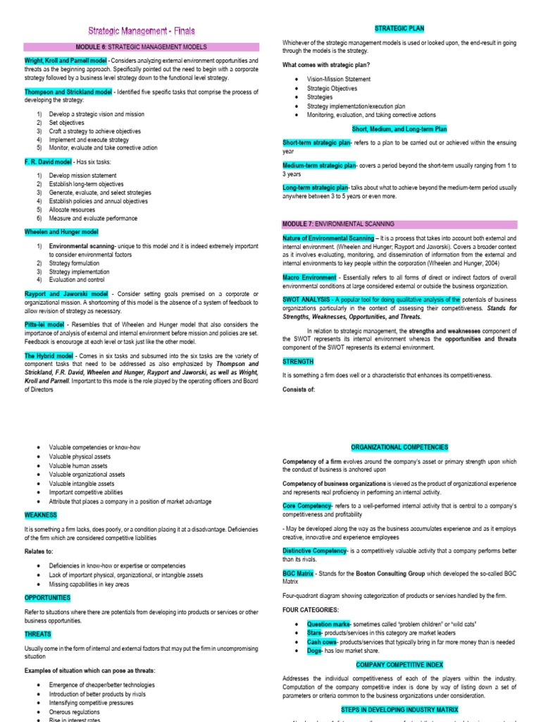 Strategic Management Models Overview | PDF | Strategic Management ...