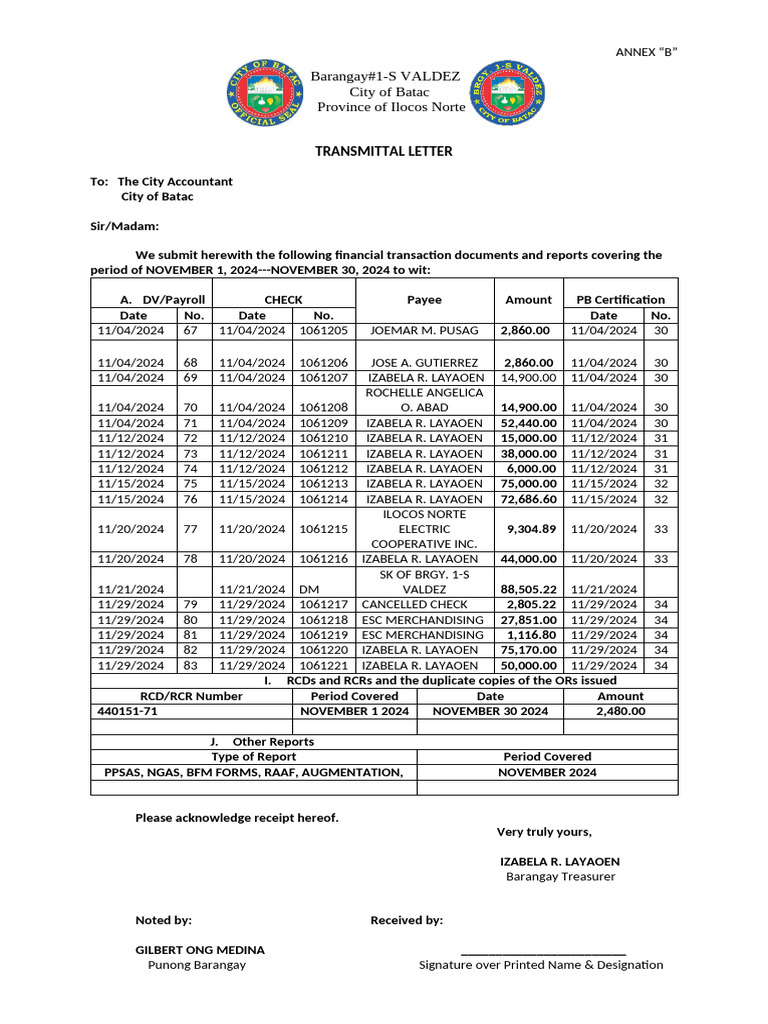 Financial Report for Barangay Valdez | PDF