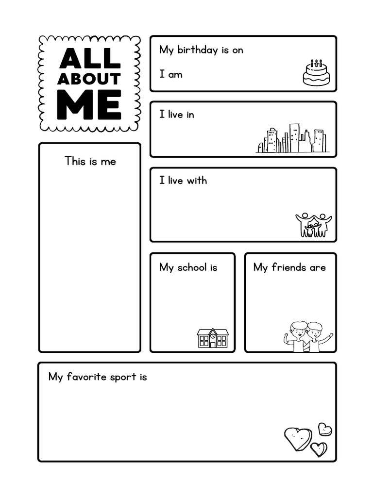 All About Me Worksheet in Monochromatic Simple Style | PDF