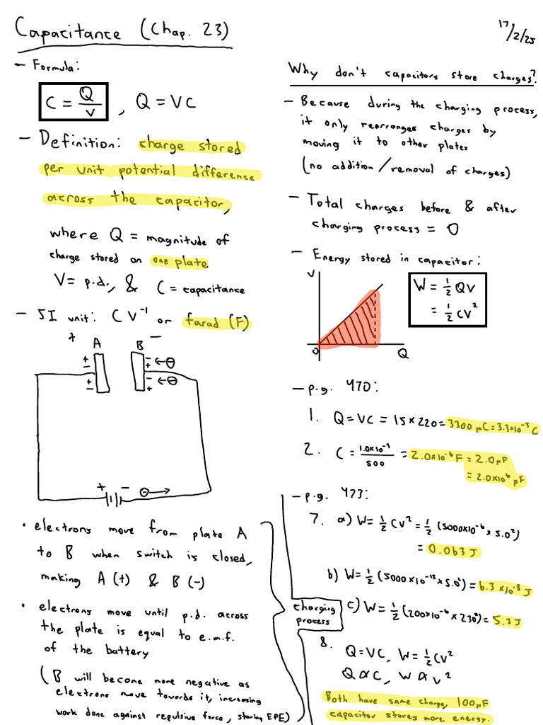 A2 Physics - Chap. 23 (Capacitance) Notes | PDF