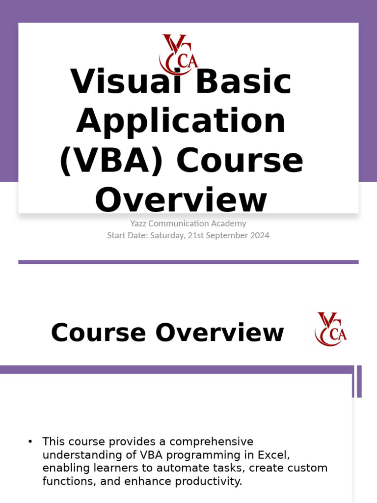 VBA Course Overview Presentation | PDF