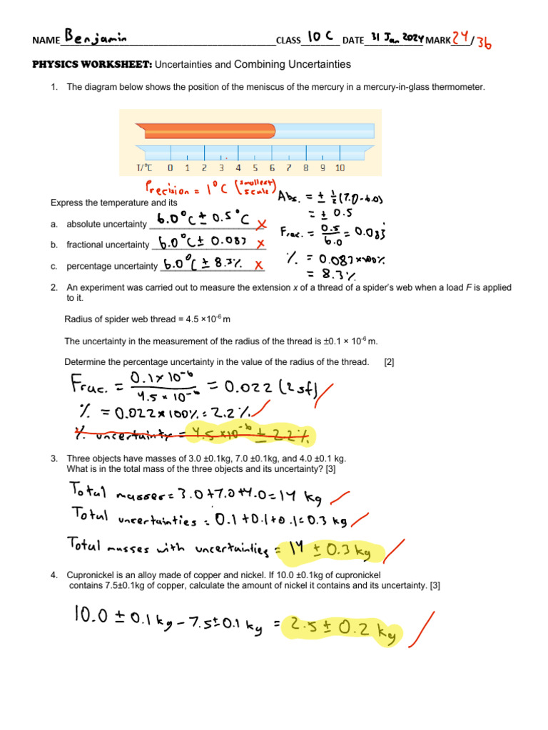 Physics Worksheet On Uncertainties Pdf