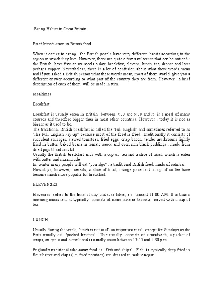 British Eating Habits Explained | PDF | Meal | Lunch