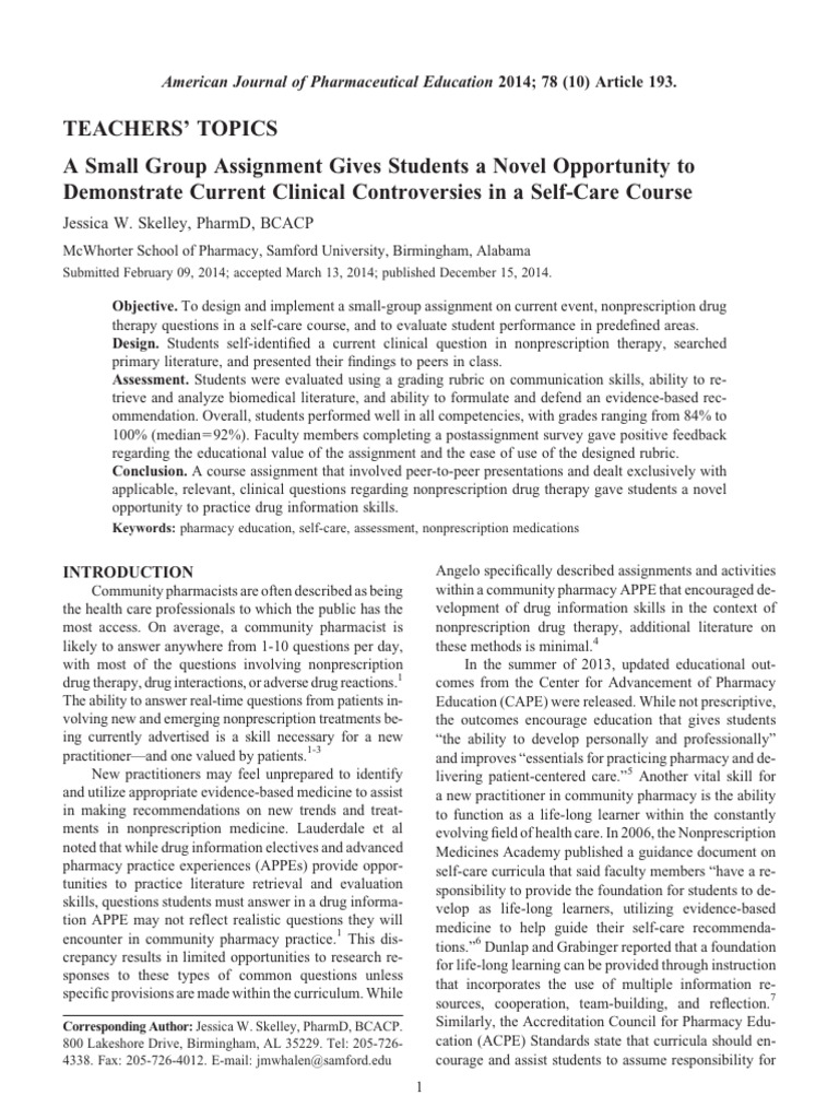 A Small Group Assignment | PDF | Pharmacy | Evidence Based Medicine