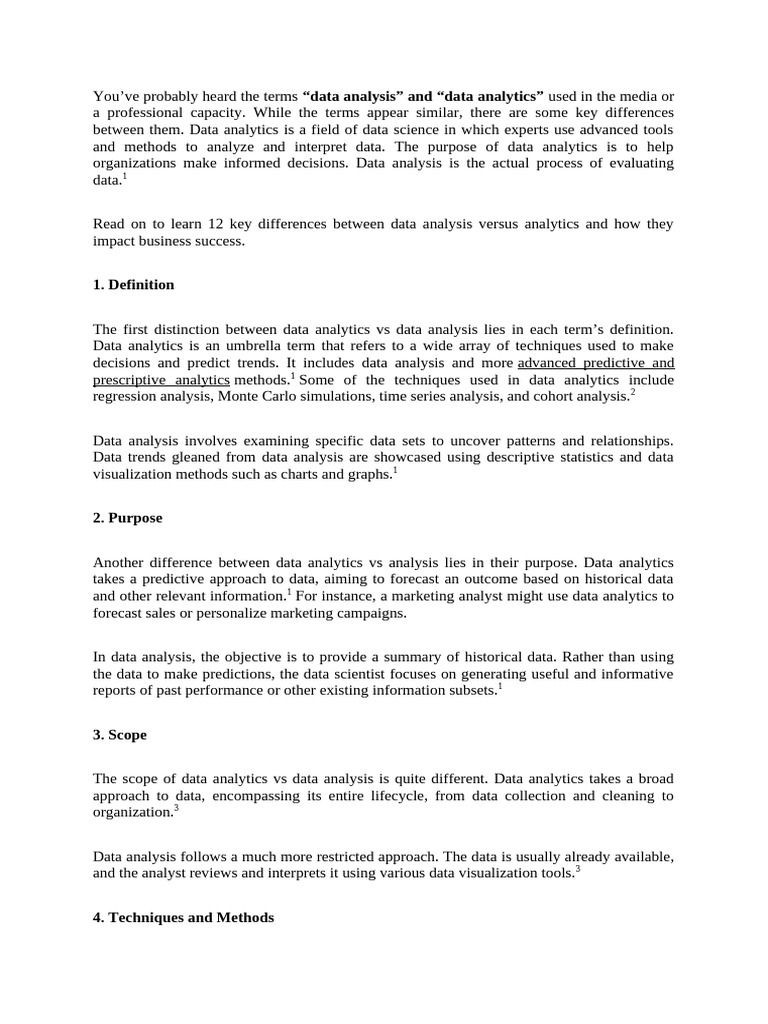 Data Analysis Vs Analytics | PDF | Data Analysis | Analytics