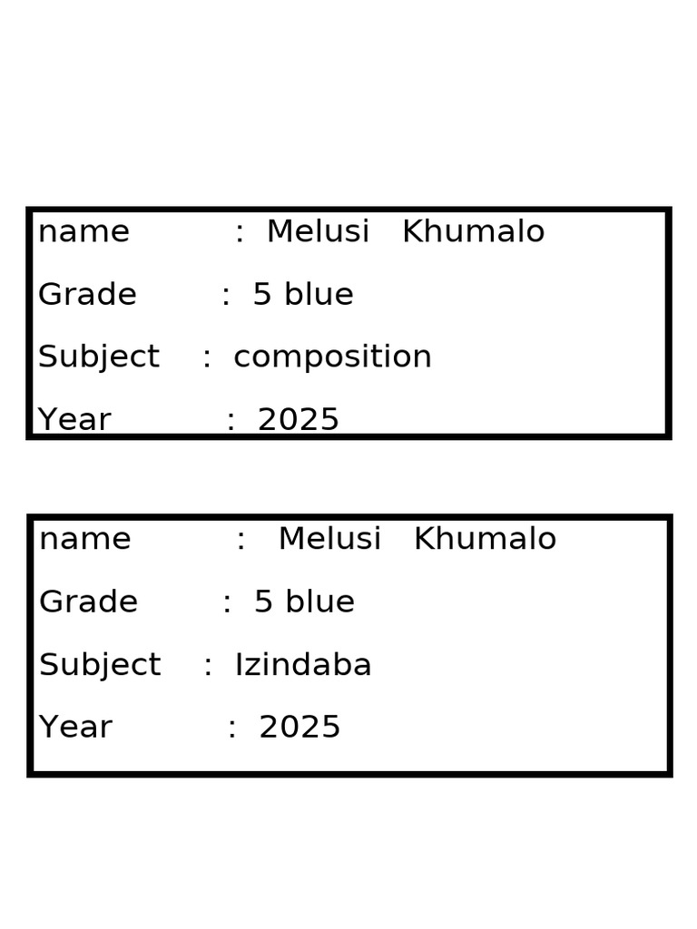 Name: Melusi Khumalo Grade: 5 Blue Subject: Composition Year: 2025 | PDF
