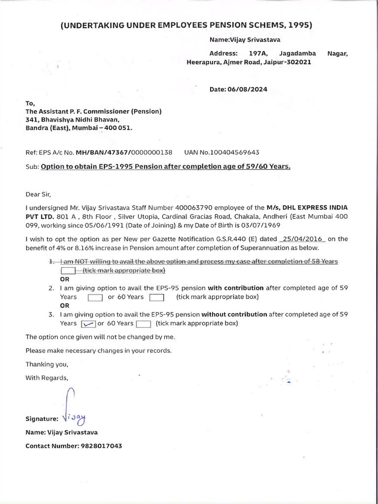 Employee - Undertaking For Deferred Pension | PDF