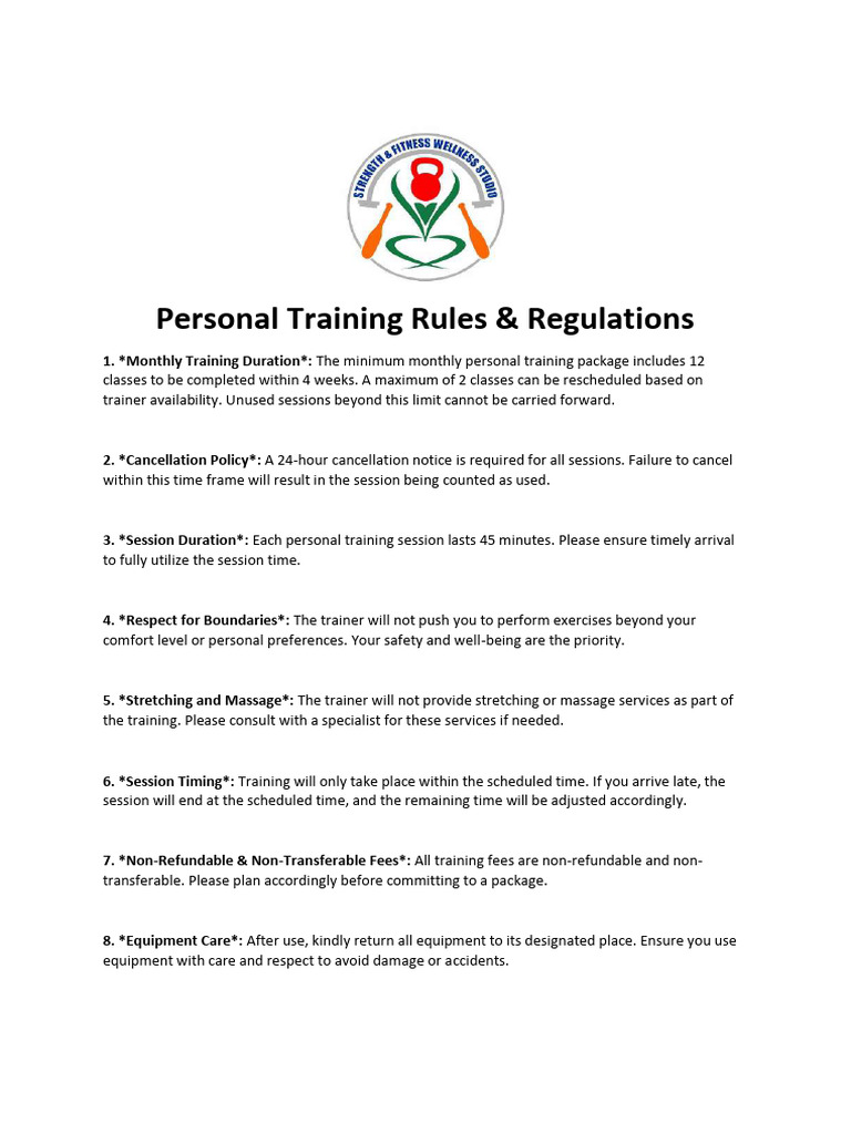 Personal Trainer Rules & Policies | PDF