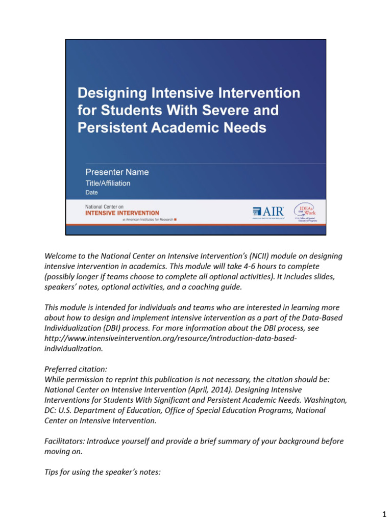 PPT&Notes Designing Intensive Interventions Academics | PDF | Learning ...