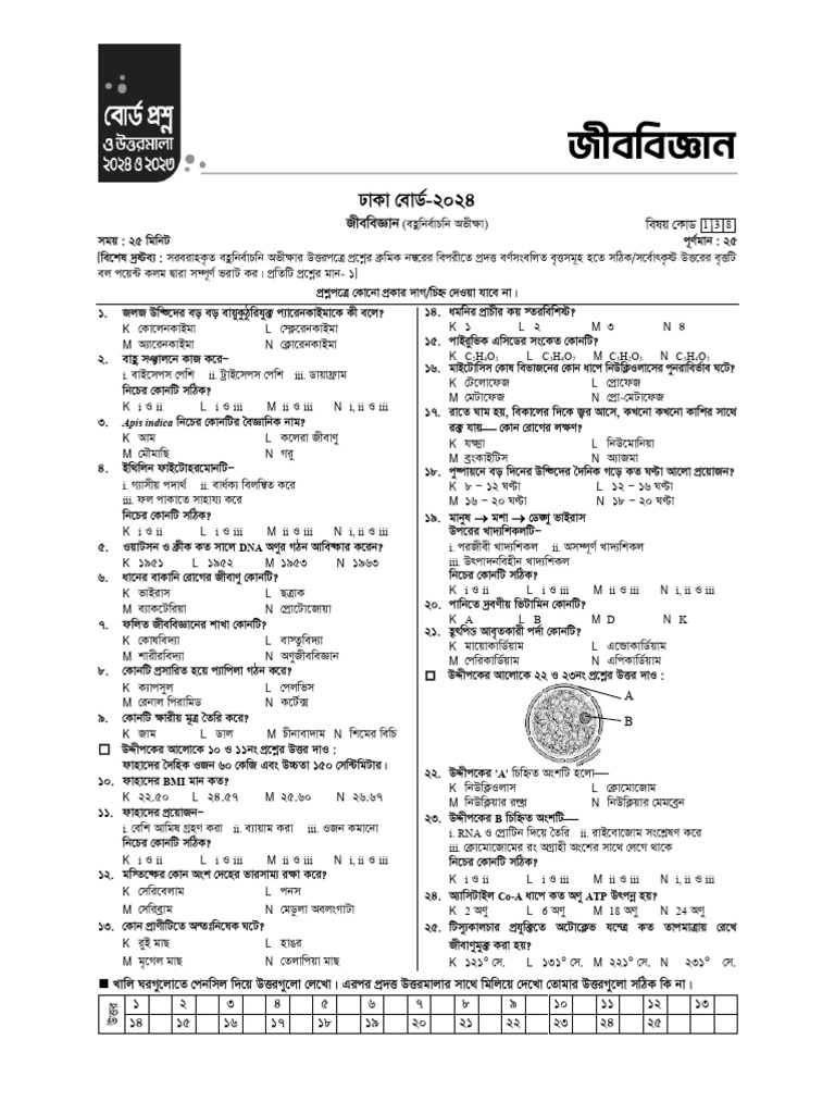 Biology Board Question ssc2024 | PDF