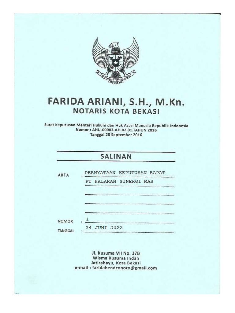 Akta No 01 TGL 24 Juni 2022 Akta PKR - PSM - Perubahan Direksi | PDF