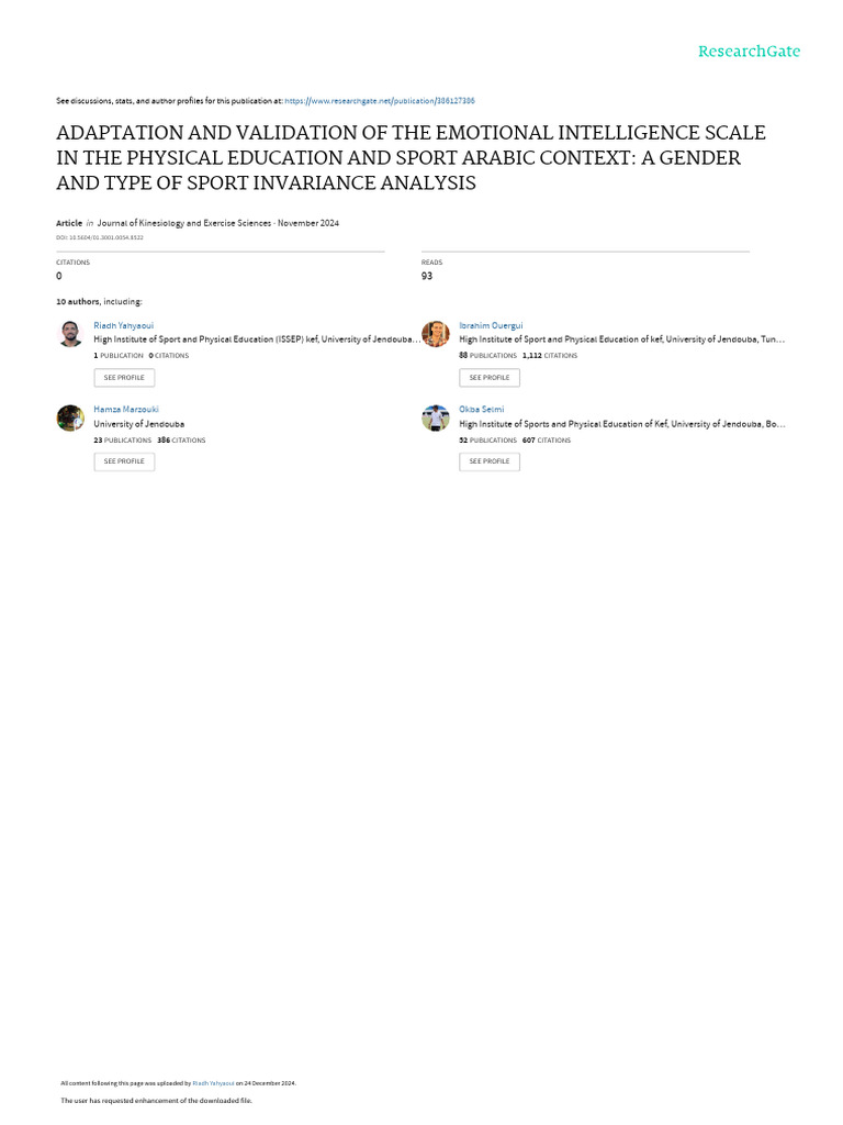 Adaptation and Validation of The Emotional Intelligence Scale in The Physical Education and ...