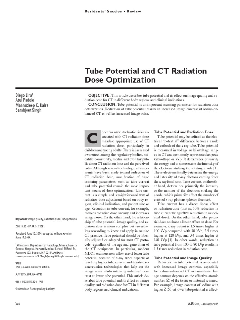 Lira Et Al 2014 Tube Potential and CT Radiation Dose Optimization | PDF ...