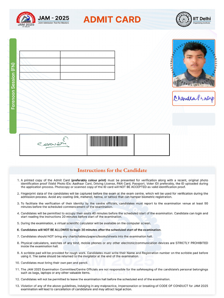 D122R93 AdmitCard | PDF