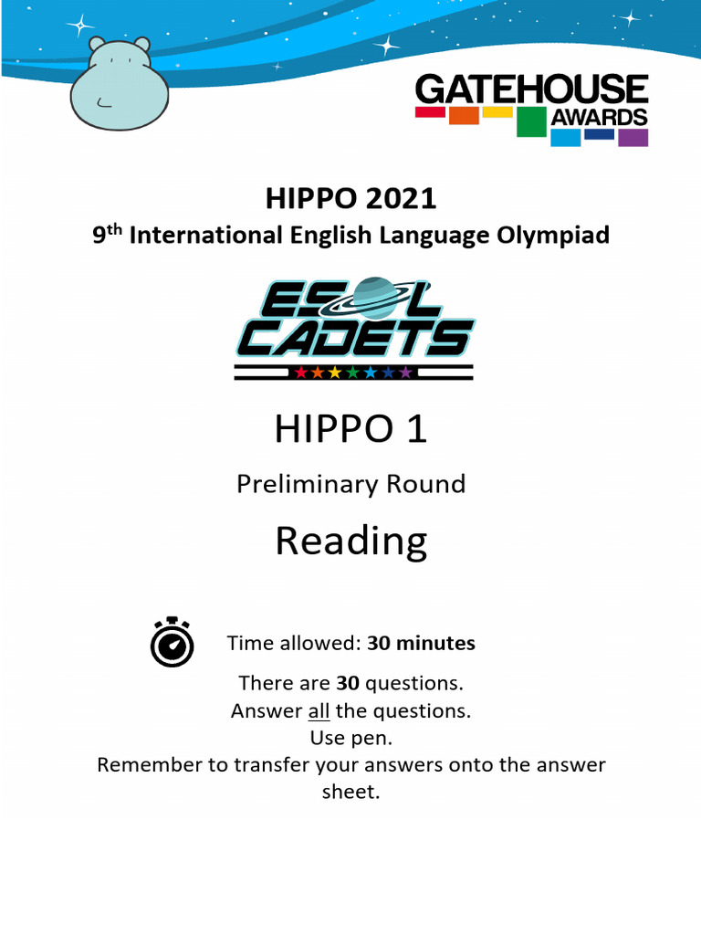 Hippo 2021 English Olympiad Sample | PDF