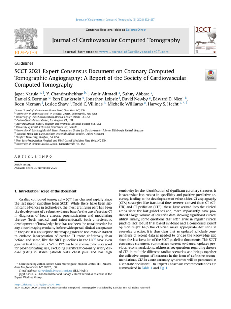 SCCT 2021 Guidelines for Coronary CTA | PDF | Atheroma | Coronary ...