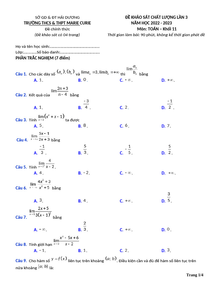 KSCL3 - Toan 11 - de Gioi Thieu | PDF