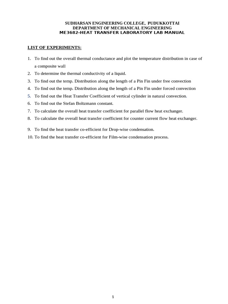 ME3682 Heat Transfer Lab Manual | PDF | Thermal Conduction | Heat Transfer