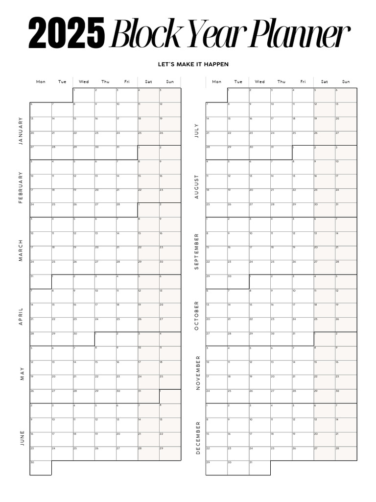 2025 Block Year Planner Template | PDF