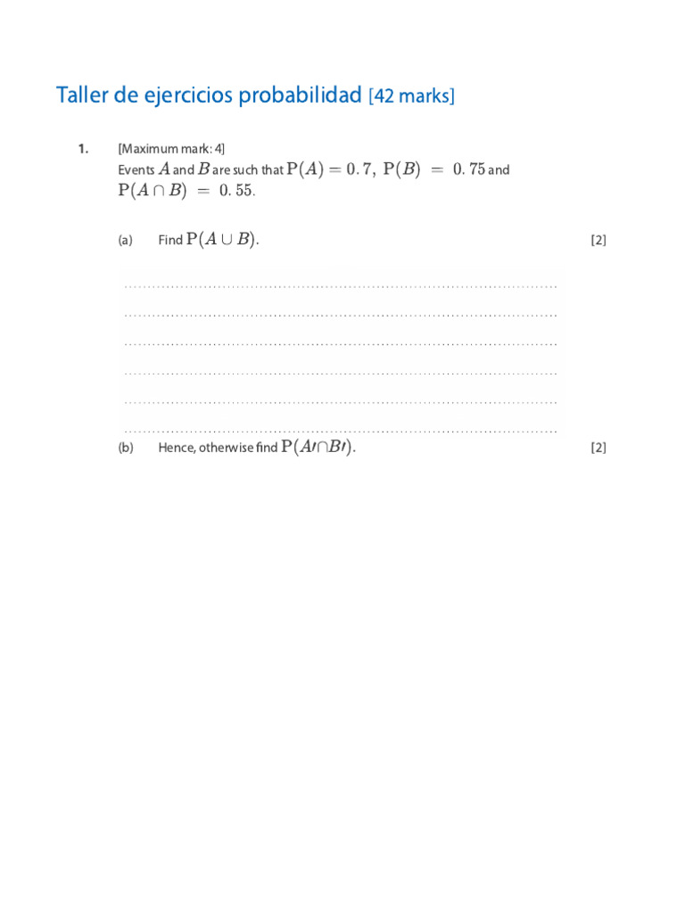 Taller - de - Ejercicios - Probabilidad AA IB SL | PDF | Expected Value | Probability