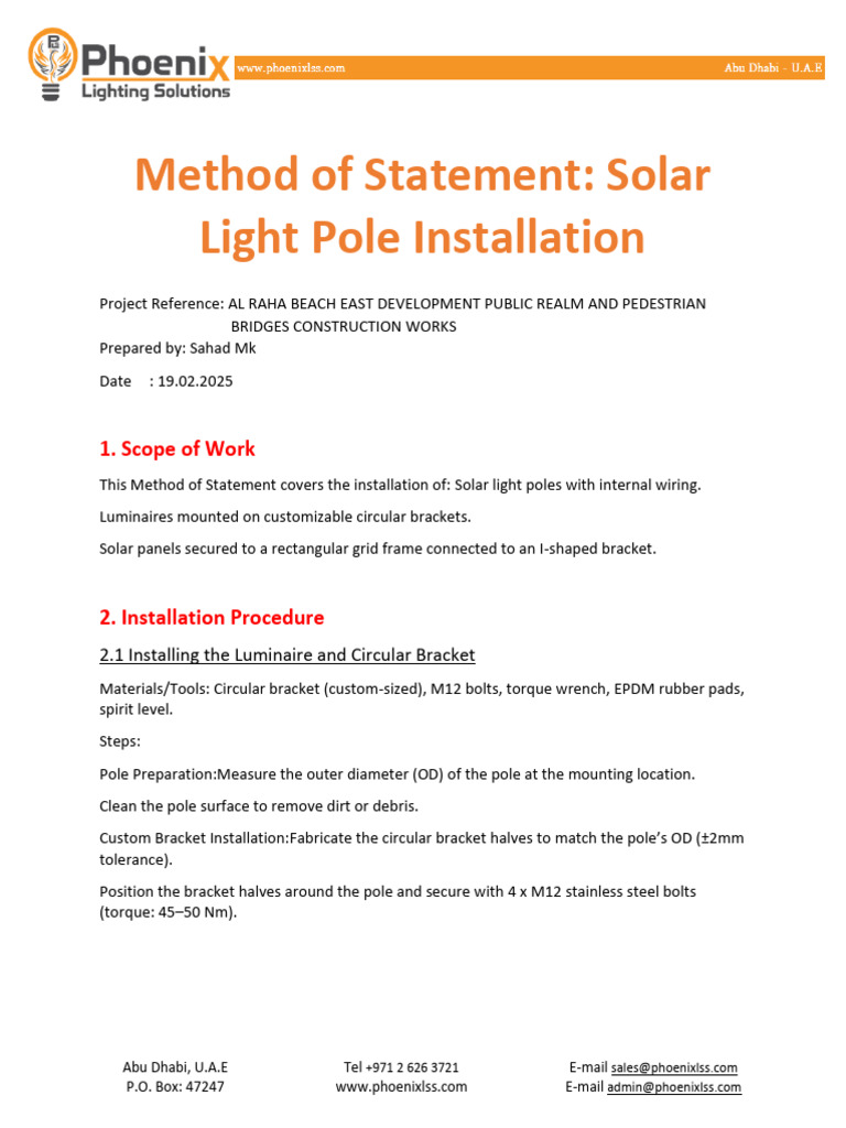 Method Statement For Installation of Light Fittings | PDF | Electrical ...