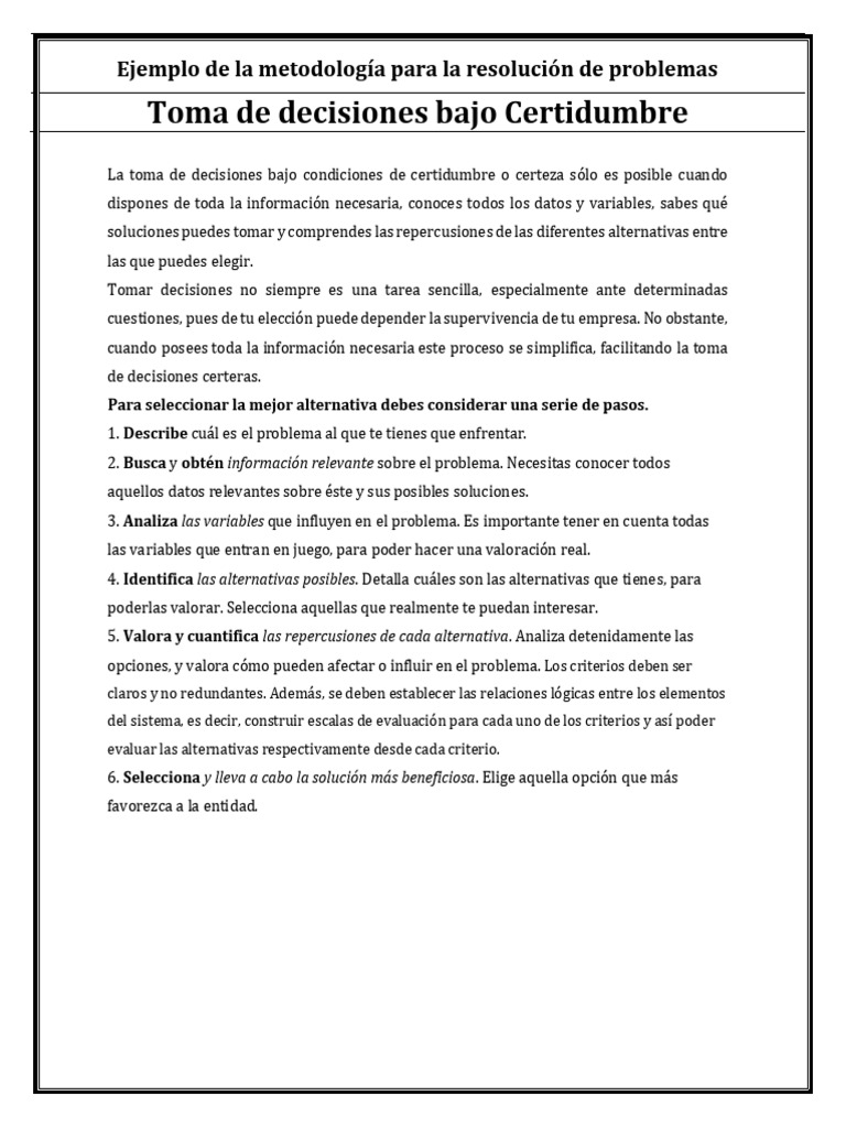 Metodología para Toma de Decisiones Bajo Certidumbre Lineal | PDF | Toma de decisiones