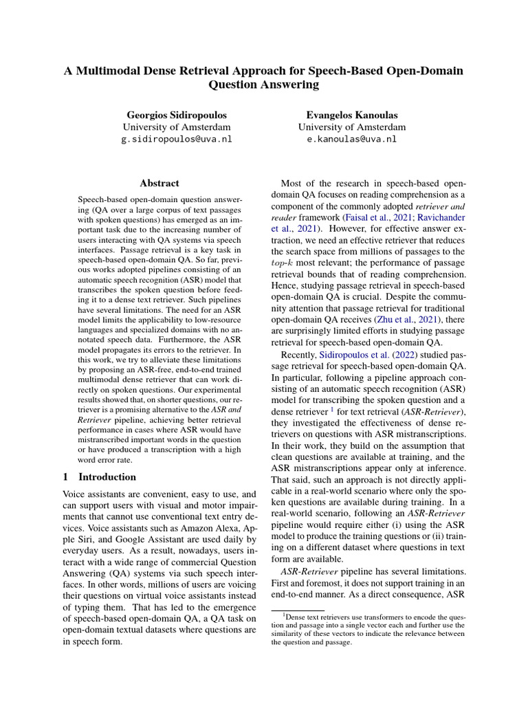 A Multimodal Dense Retrieval Approach For Speech-Based Open-Domain | PDF | Speech Recognition ...