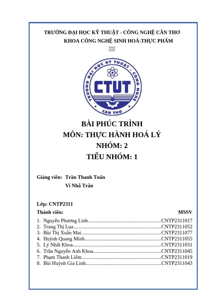 TT Hóa Lý Bài 1 (N2-TN1) | PDF