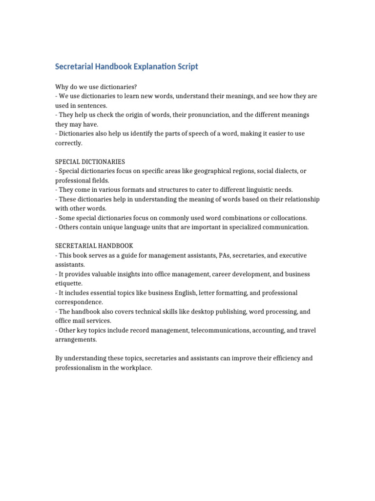 Secretarial Handbook Script | PDF