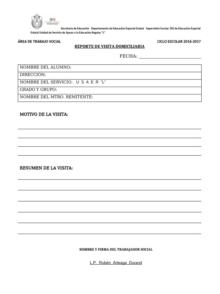 Reporte de Visita Domiciliaria | PDF